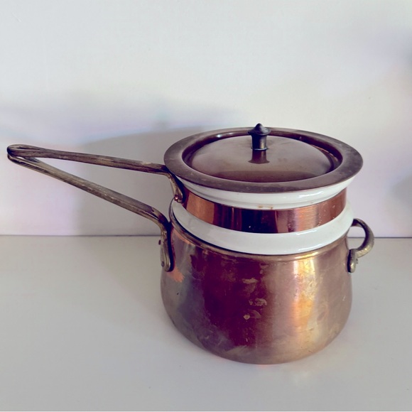 Kitchen | Vintage 3 Pice Copperbrass And Ceramic Rolled Rim Double ...